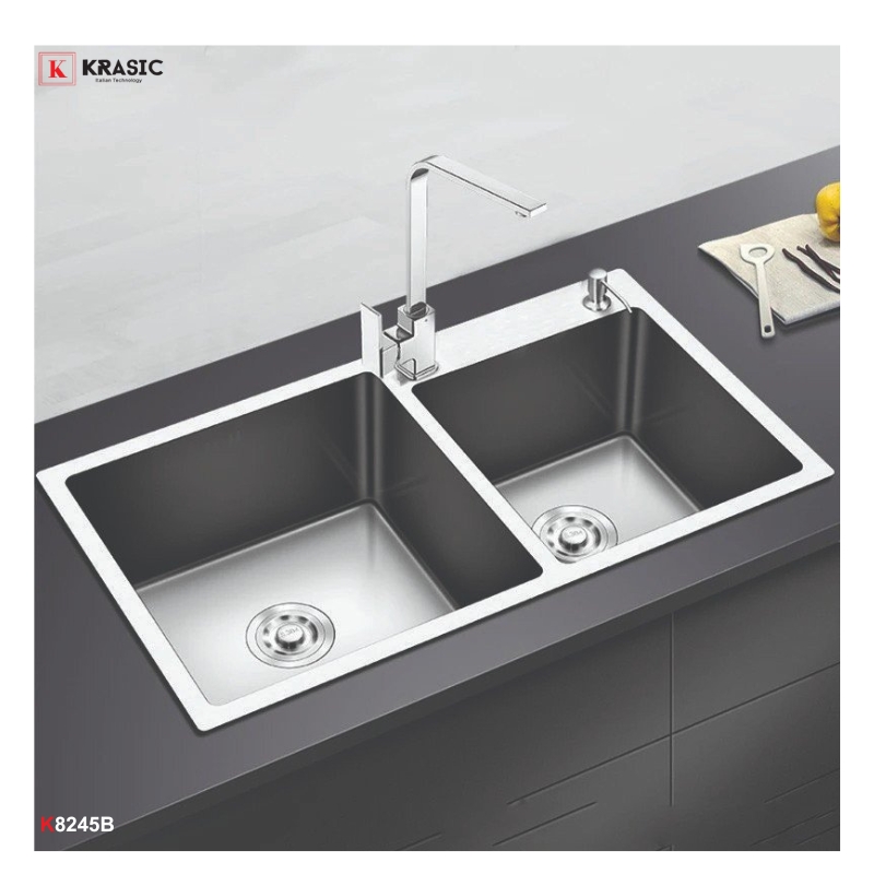 K8245B CHẬU RỬA BÁT CHỐNG XƯỚC KRASIC CAO CẤP HAI HỐ LỆCH - krasic.vn